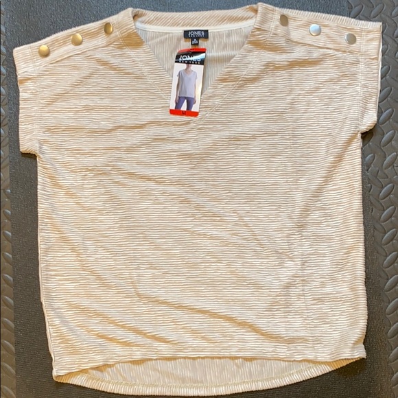 Jones New York | Tops | Sandstone Top With Bold Buttons On Shoulder ...